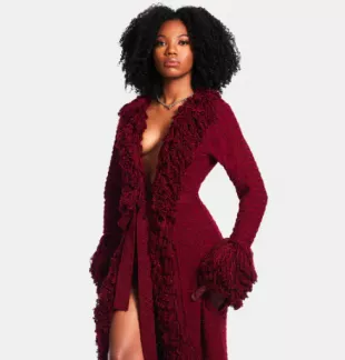 hanifa - Mila Knit Cardigan Dress in Maroon
