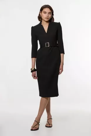 Karen Millen - Structured Crepe Belted Forever Midi Dress