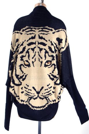 Style Creek - Black Beige Tiger Face Sequenced Eyes Dolman Sweater ...