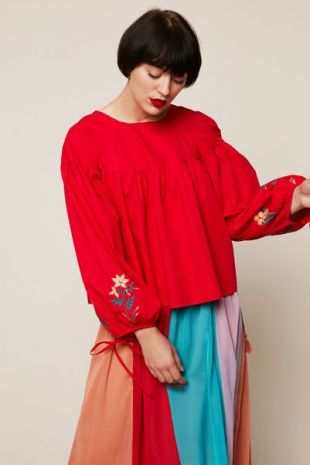 Antik Batik - Blouse rouge à broderies fantaisie