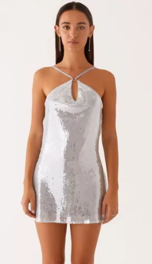 Peppermayo Exclusive - Radiant Energy Cowl Back Mini Dress - Blue