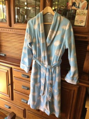 Nick and Nora - Nick And Nora Cloud Print Blue & White Bathrobe Robe Ladies