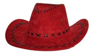 Chapeau cowboy suede rouge simili cuir