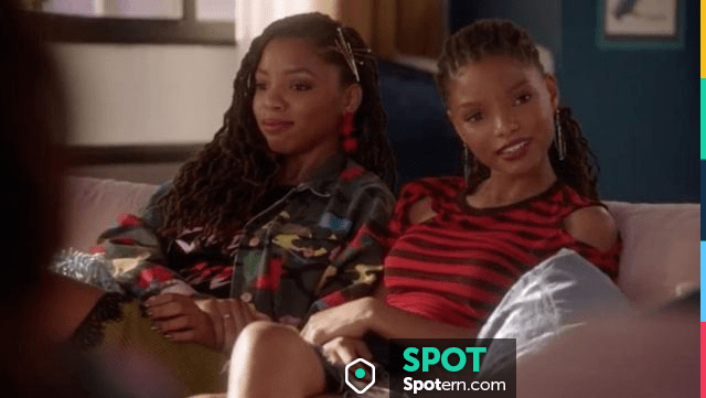 Rolling Stones Denim Mini Skirt worn by Sky Forster (Halle Bailey) in ...