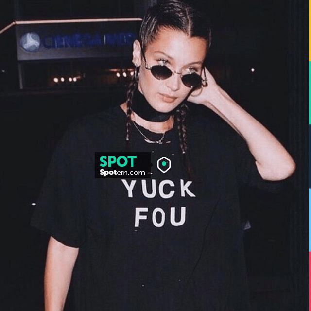Black t-shirt Yuck Fou worn by Bella Hadid on the Instagram account of ...