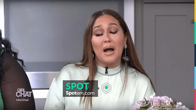 Sandro Crystal Embellished Collar Satin Blouse worn by Adrienne Bailon ...