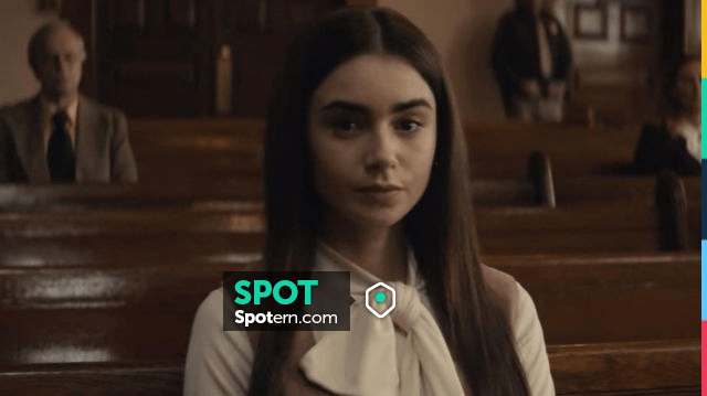 The white shirt with crew neck node of Liz Kendall (Lily Collins) in ...