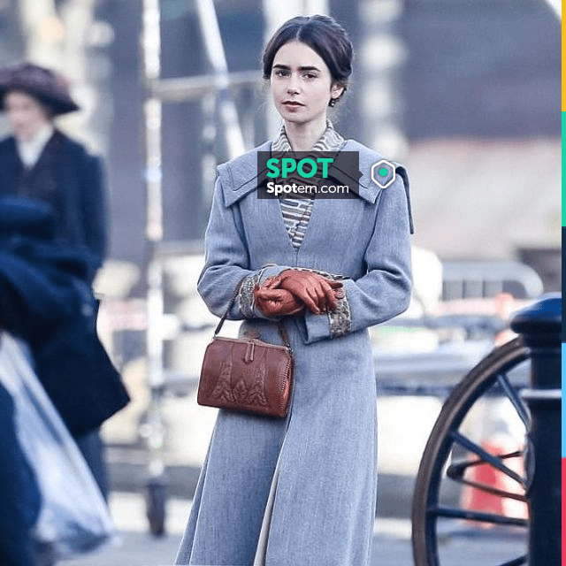 The blue coat worn by Lily Collins aka Edith Bratt on the set of the ...