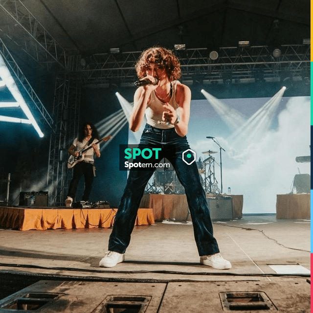 wide leg blue jeans worn by King Princess during the Bonnaroo Festival ...