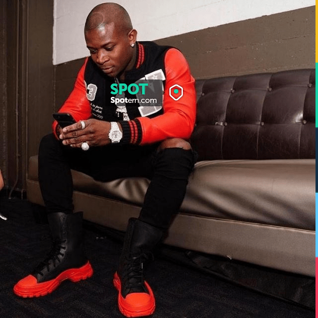 Off White Black and Red Varsity Jacket worn by Busta Rhymes on his ...