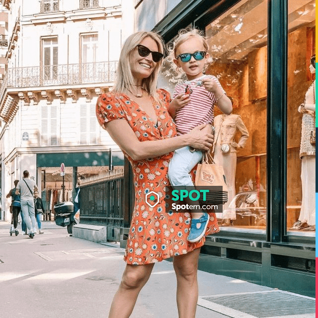 The short dress orange patterned Mirae Paris worn by India Weber on the ...