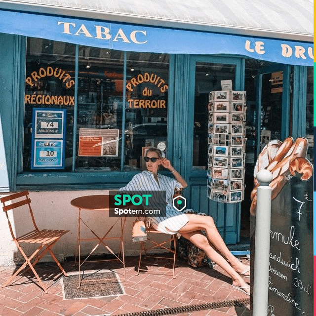 The dress white shirt has blue stripes worn by India Weber on the ...