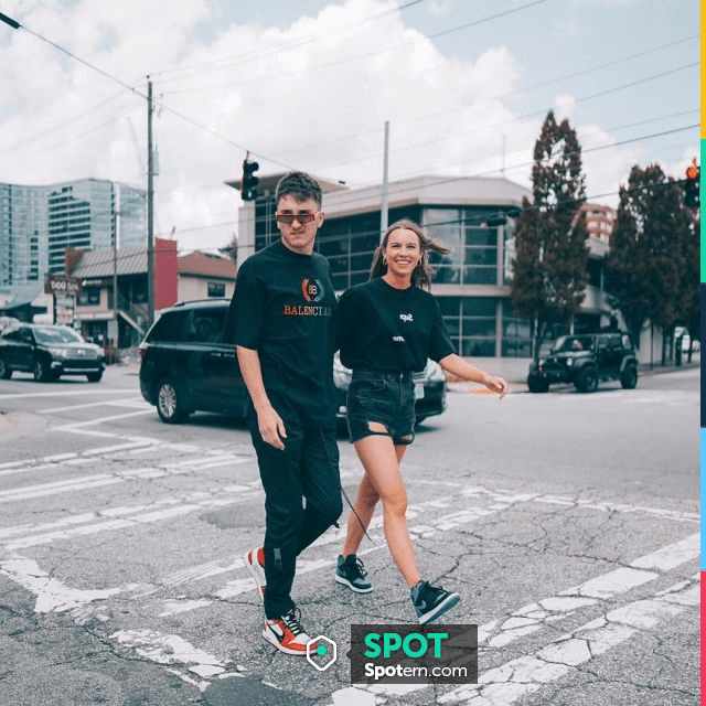 The pair of sneakers Nike Air Jordan red worn by Harrison Nevel on his ...