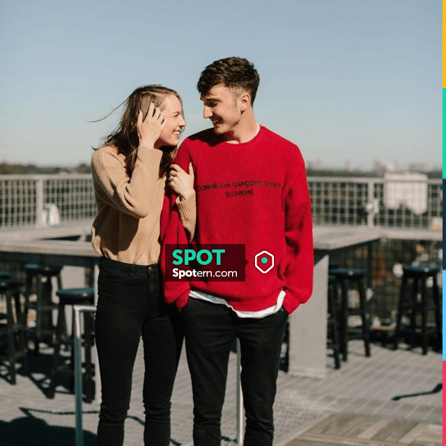 The sweat red comme des garçons play x supreme worn by Harrison Nevel ...