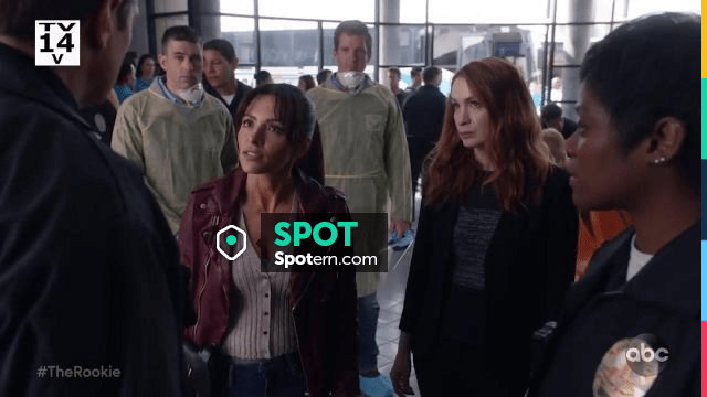 Red leather jacket worn by Jessica Russo (Sarah Shahi) in The Rookie ...