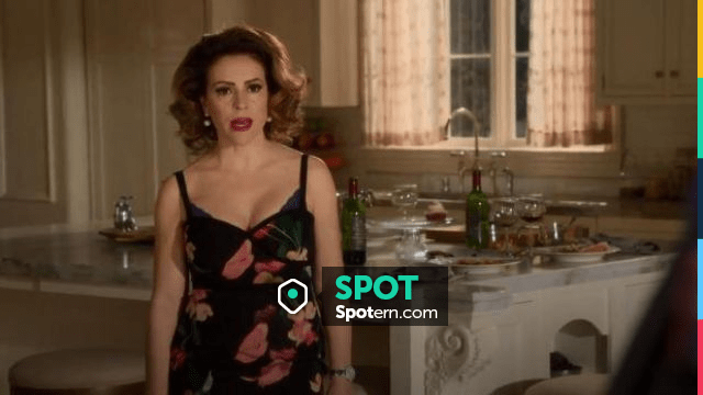 Black Halo black and red rose print sheath dress worn by Coralee ...