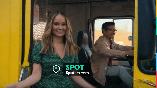 Target green and white polka dot button front peplum top worn by Patty ...