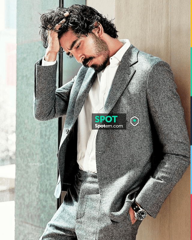 Classic Fit Sharkskin Wool Suit in Mid Grey Melange of Dev Patel on the ...