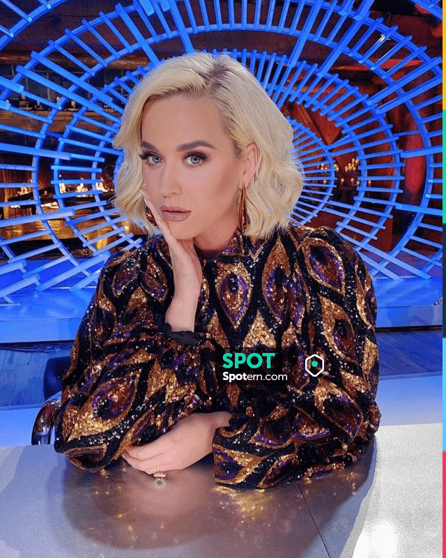 The Blouse is Embroidered with Sequins to Puffed Sleeves to Katy Perry ...