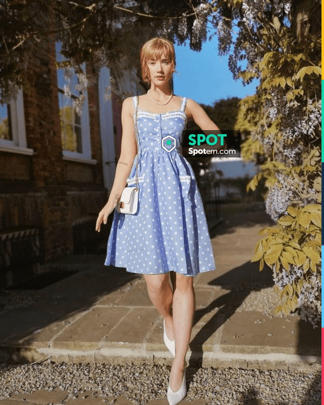 Lilac Pol­ka Dot Swing Dress of Abi Milner on the Instagram account ...