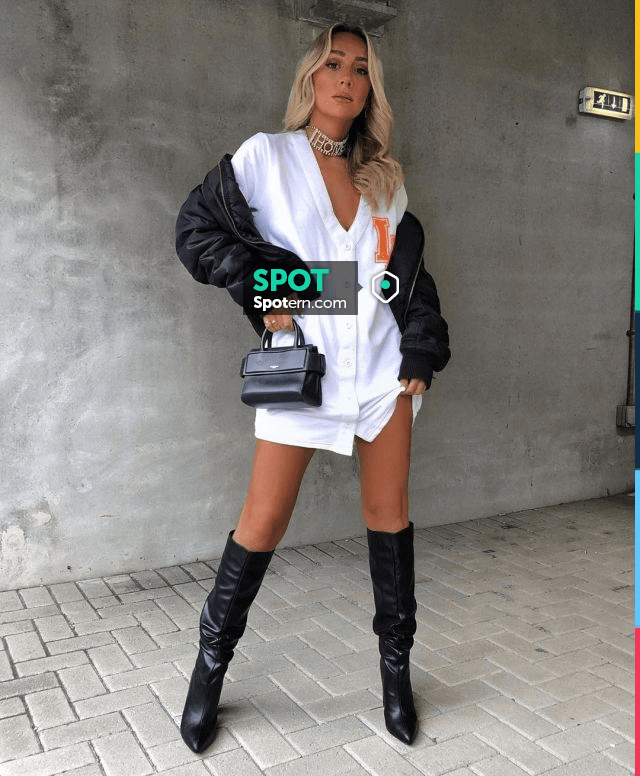 White LA Slo­gan Con­trast Over­sized Dress of Emily Cocklin on the ...