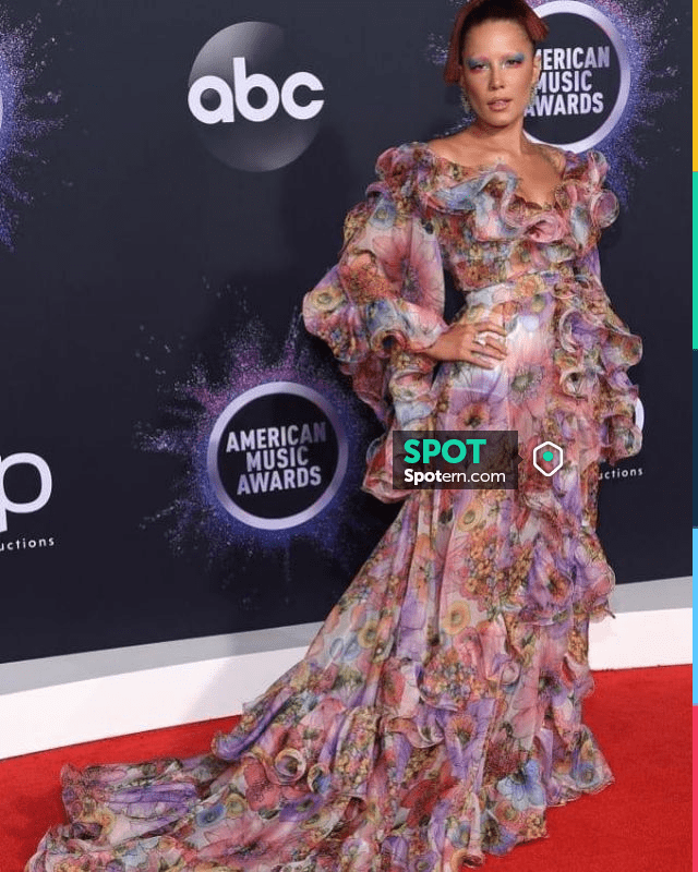 Marc Jacobs Ruffled Floral Print Silk Wrap Dress of Halsey on the ...