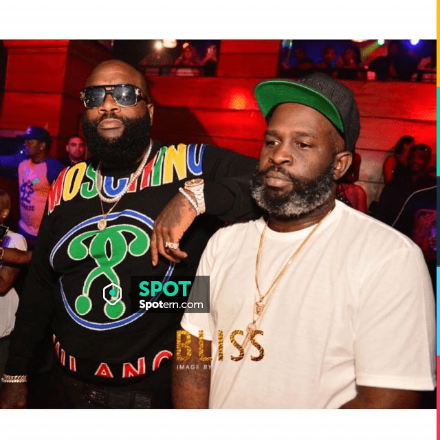 The sweat moschino milano black and multi-colored worn by Rick Ross on ...