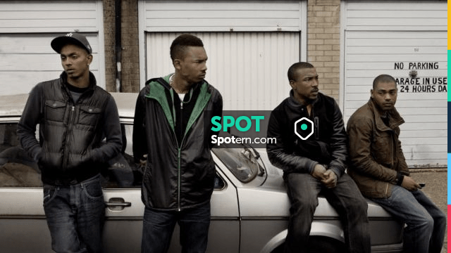 The black jacket with leather sleeves of Dushane (Ashley Walters) in ...