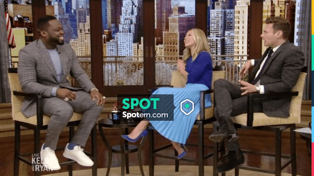 Cedric charlier Blue Pleat­ed Leather Skirt worn by Kelly Ripa on LIVE ...