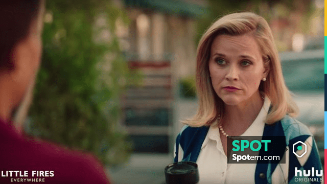 Pringle of Scotland Blue Argyle Cardigan worn by Elena Richardson ...