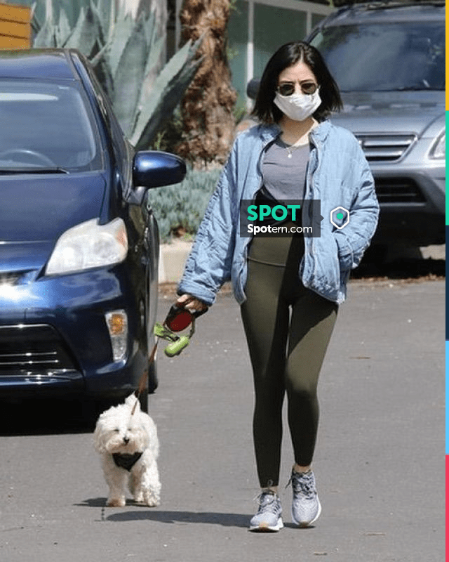 Free People Dolman Medium Wash Quilted Denim Jacket worn by Lucy Hale ...