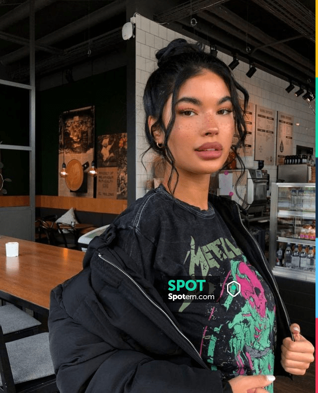 Fashion Nova Metal­li­ca Min­er­al Wash Top of Aisha Potter on her ...