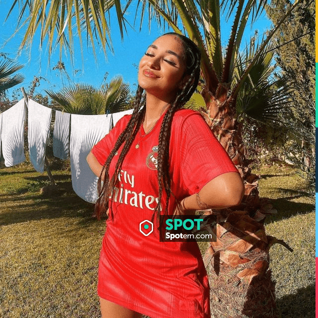 The football shirt red Real Madrid worn by Maile Akln on his account ...