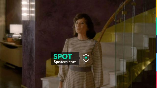 Long brown check dress with long sleeve worn by Simone Grove (Lucy Liu ...