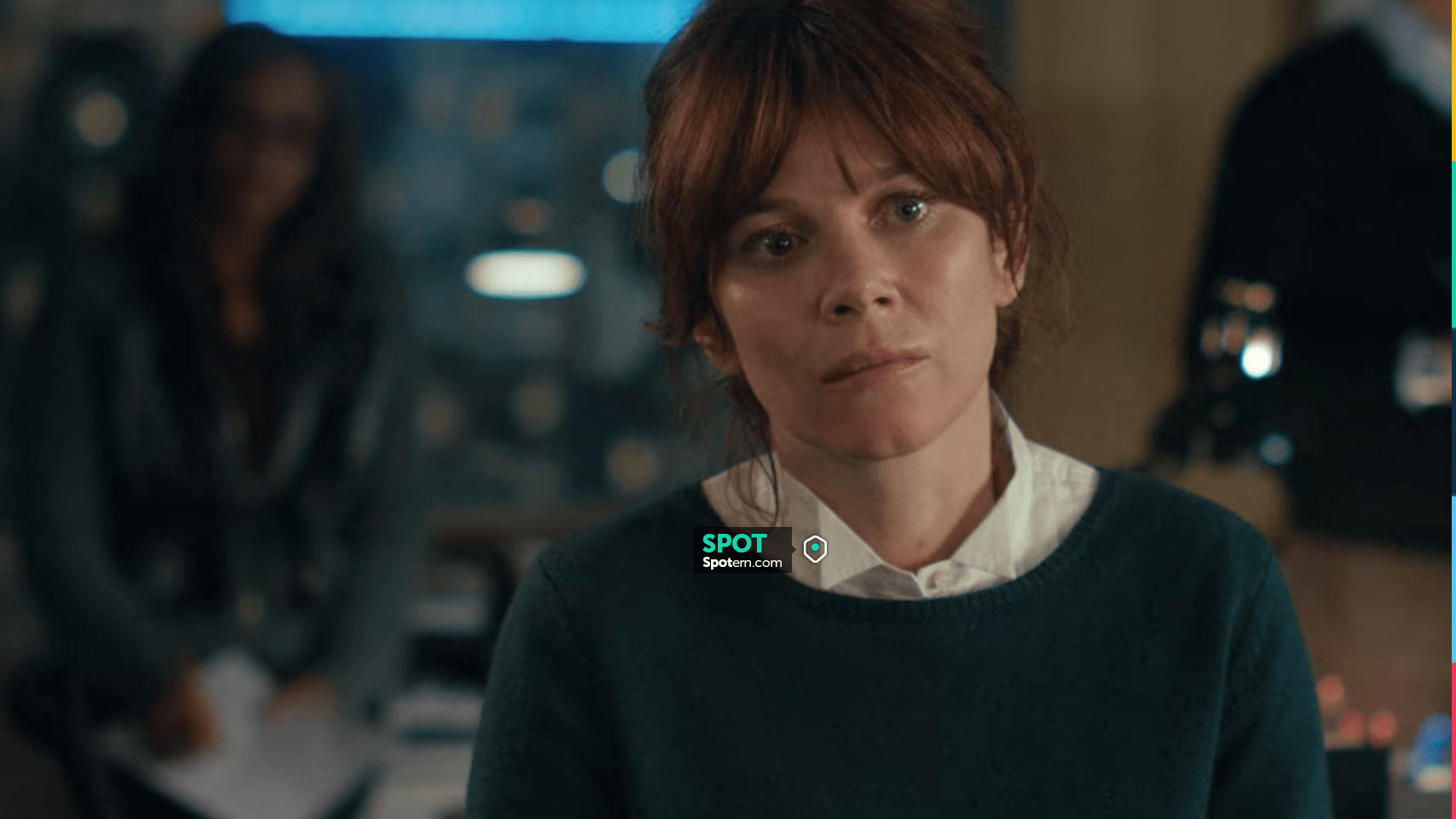 White shirt with wing tip collar worn by Marcella Backland (Anna Friel ...