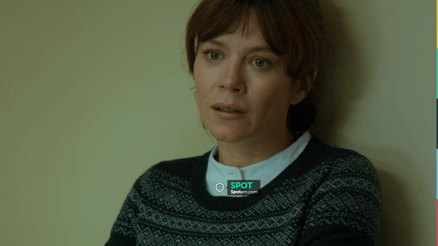 White shirt mandarin collar worn by Marcella Backland (Anna Friel) in ...