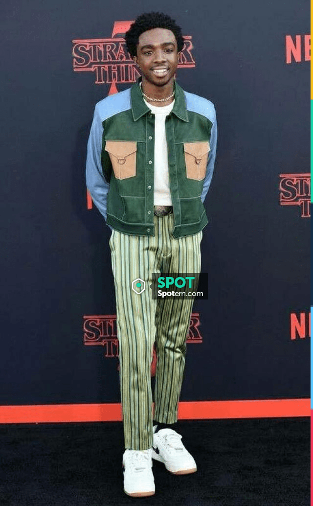 The striped pants worn by Caleb McLaughlin for the season 3 premiere of ...