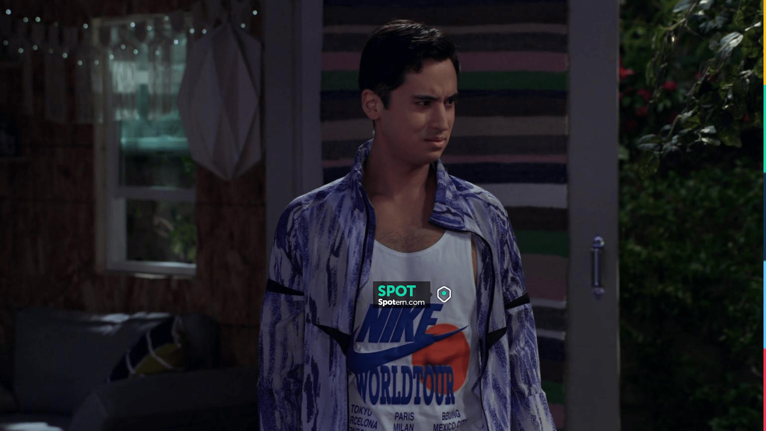 Nike World Tour Pack graphic tank in white worn by Jayden (Michael Hsu ...