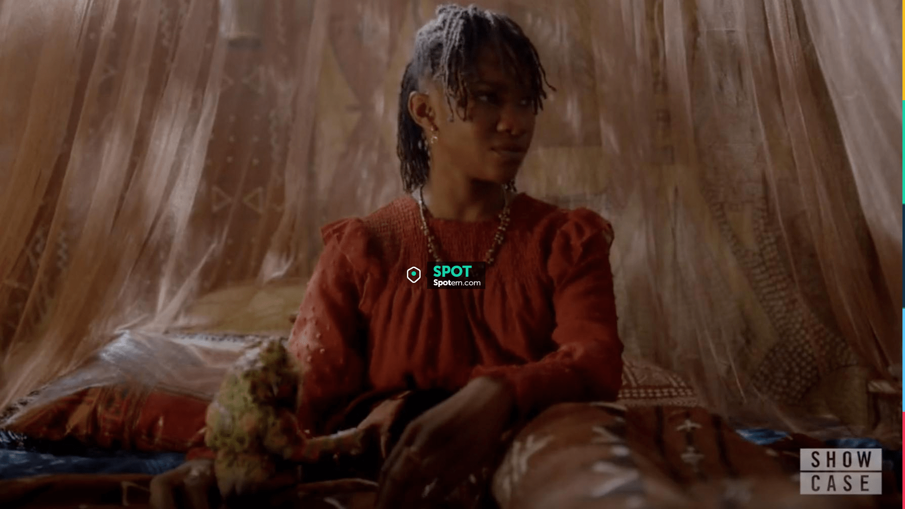 Q & A Clip-Dot Ruffled Top in red worn by Cleo (Omono Okojie) as seen ...