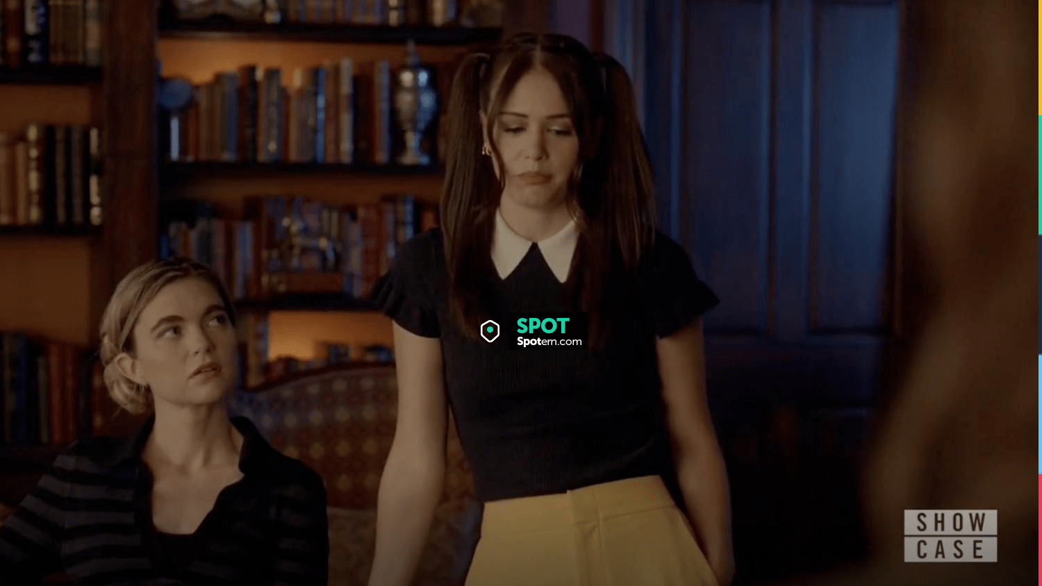 Ted Baker Tashhaa Frill Rib Knit Top in Navy worn by Josie Saltzman ...