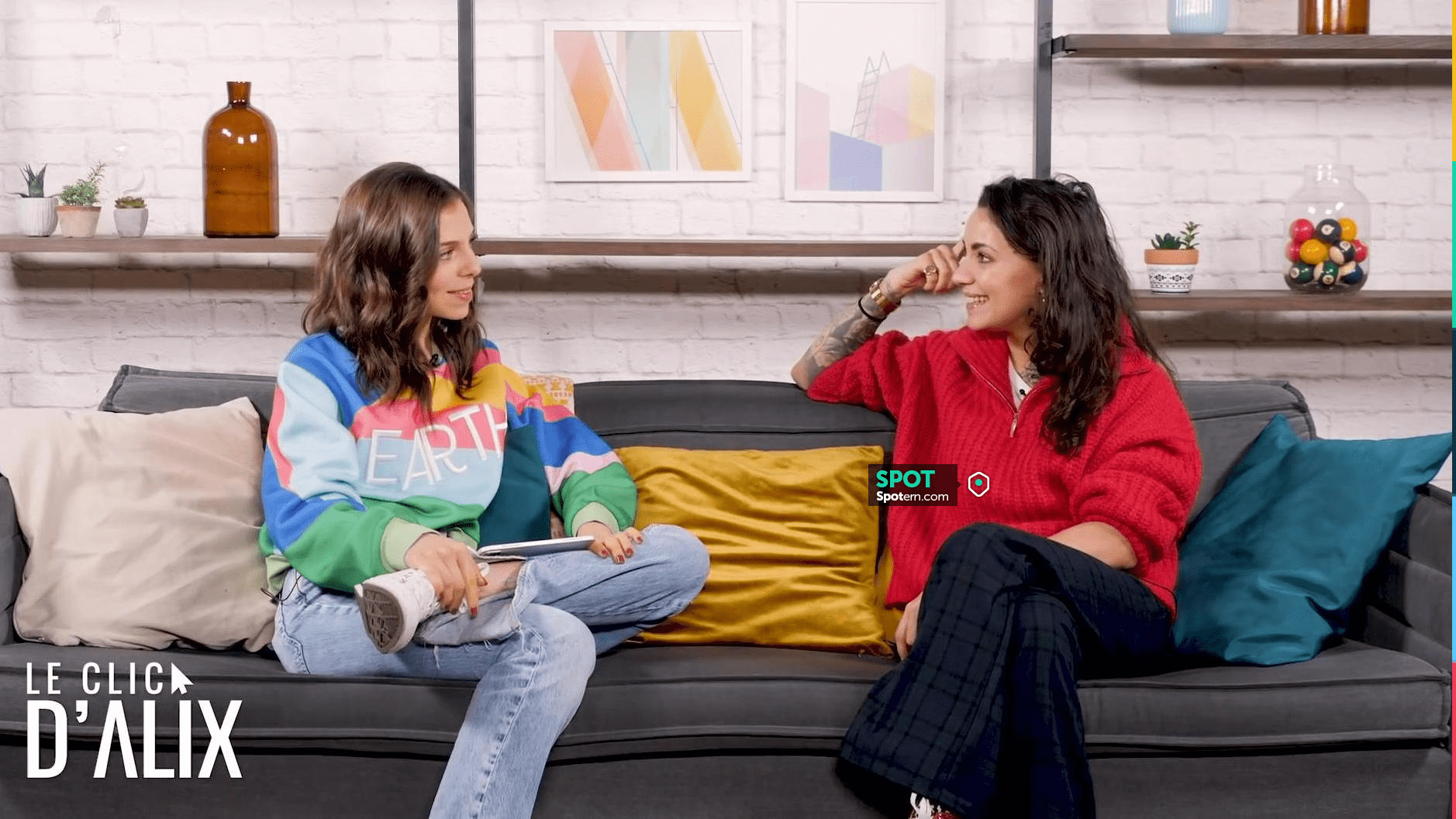 The red sweater with a zipped trucker collar worn by Coline in the ...