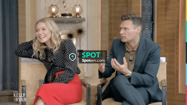 Saint Laurent Tie-Neck Polka-Dot Silk Blouse worn by Kelly Ripa as seen ...