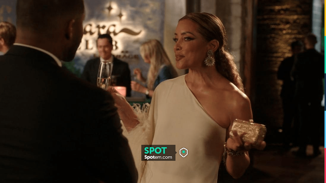 Taller Marmo One Shoulder Feather-Embellished Dress worn by Dominique ...