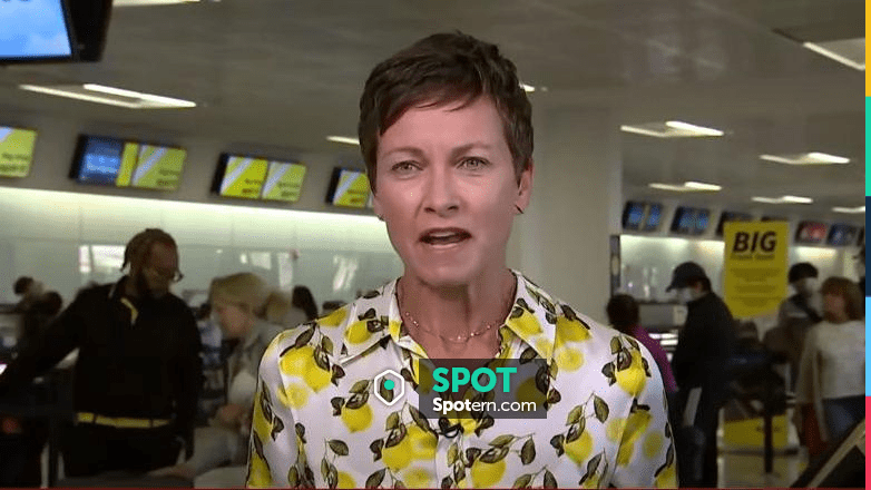 L'Agence Dani Lemon Print Silk Blouse worn by Stephanie Gosk as seen in ...