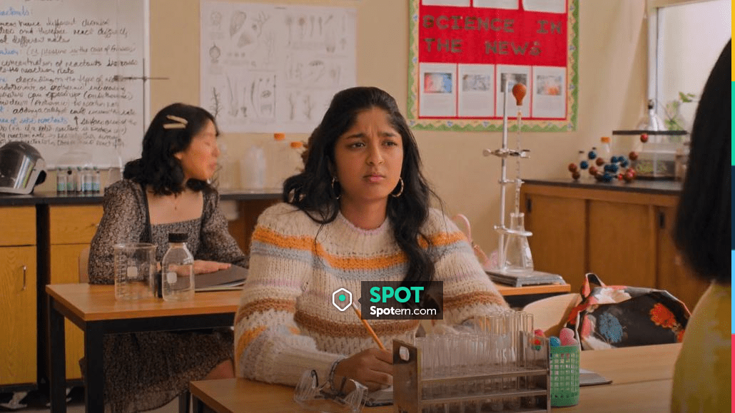 Rebecca Taylor Fluffy Stripe Pullover worn by Devi Vishwakumar ...