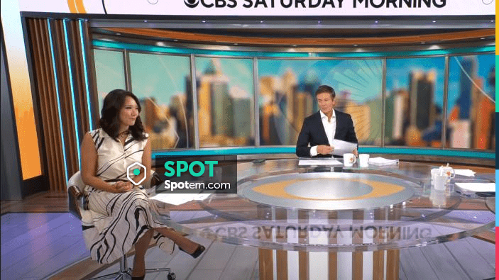 Mango Flowy Pleat­ed Dress worn by Nancy Chen as seen in CBS Mornings ...