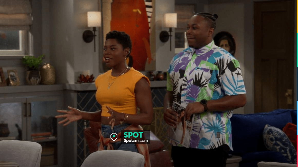 EB Denim Crossover Shorts worn by Necie (Chelsea Harris) as seen in The ...