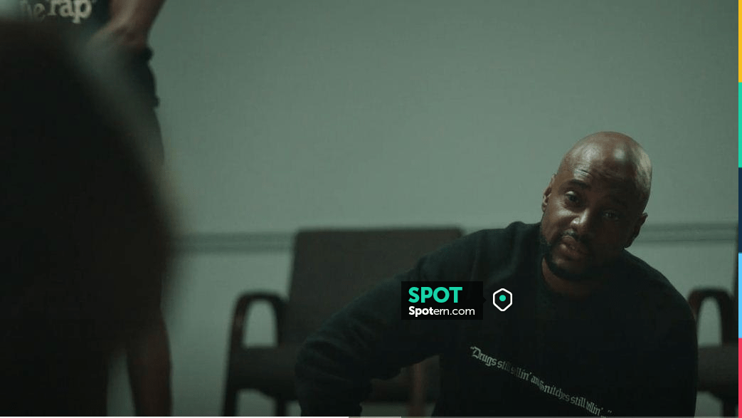 The Trenches Shop Drugs Still Sellin' Premium Crewneck (Black) worn by ...