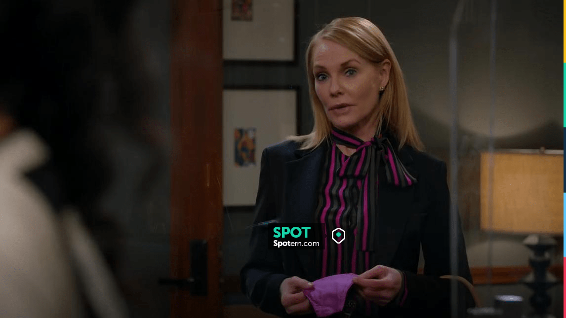 Akris Punto Stripe Tie Neck Silk Blouse worn by Lisa Benner (Marg ...