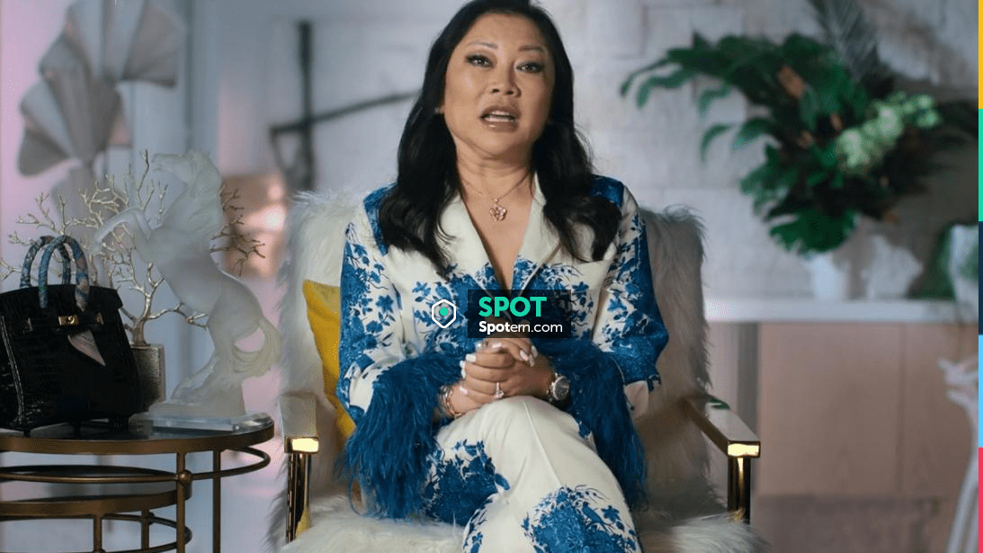 Valentino Feather-Trimmed Printed Silk-Twill Shirt worn by Monika Tu as ...